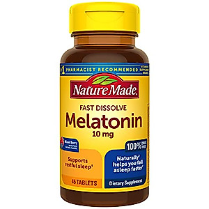 Nature Made Fast Dissolve Melatonin 10mg, Maximum Strength 100% Drug Free Sleep Aid for Adults, 45 Tablets, 45 Day Supply
