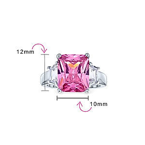 Art Deco Style .925 Sterling Silver 8CTW Pink AAA CZ Rectangle Emerald Cut Cocktail Statement Engagement Ring For Women Cubic Zirconia Baguette Side Stones