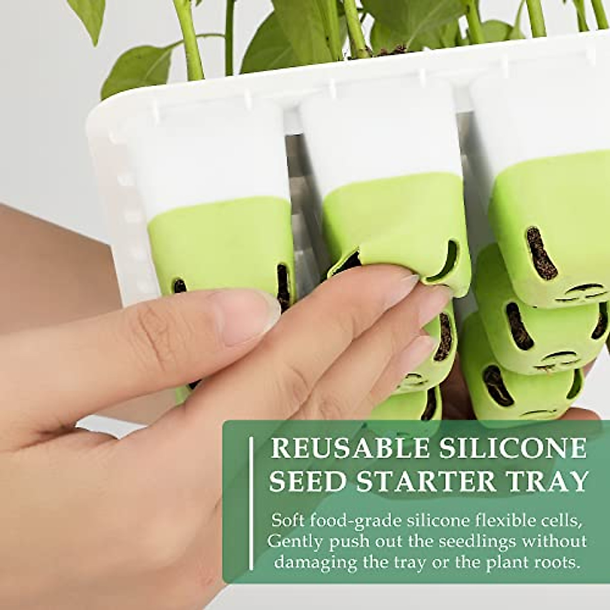 5pcs Reusable Seed Starter Kit, Silicone Seedling Starter Trays for Starting Plant Seeds with Flexible pop-Out Cells, Indoor Gardening Plant Germination Trays