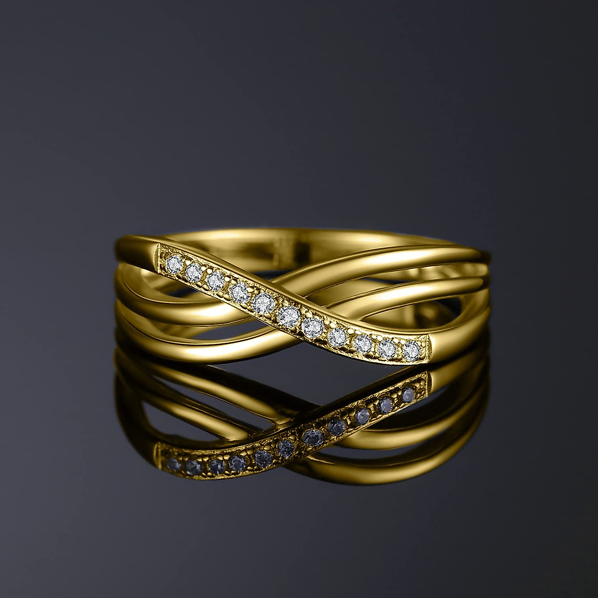 JewelryPalace Infinity Knot Cubic Zirconia Wedding Ring for Women, CZ 925 Sterling Silver 14K Yellow Gold Plated Promise Ring for Her Eternity Bands Jewelry Set 7.5