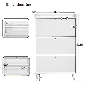 Mcltopz Shoe Cabinet with 3 Flip Drawers and Baffle, Modern Free-Standing Shoe Rack Narrow Shoe Storage Cabinet Wooden Shoe Rack Storage Cabinet for Entryway Hallway Doorway Small Space (White)