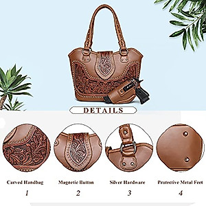 Montana West Women Shoulder Bag Hobo Handbag Fashion Tooling Tote Bag with Detachable Holster WRLH-8005BR