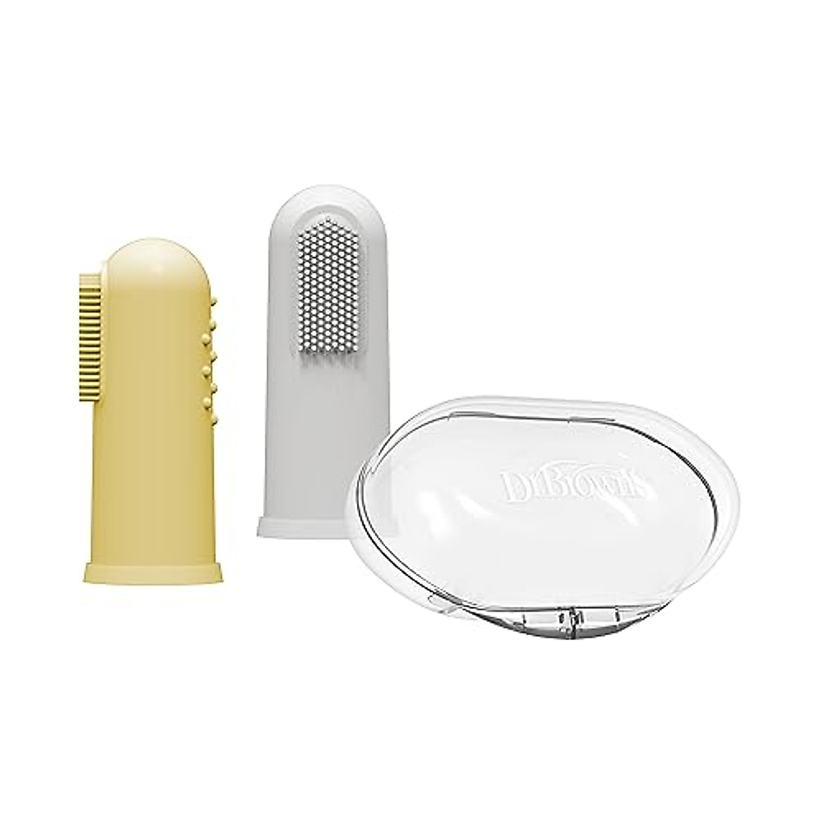 Dr. Brown's Silicone Finger Toothbrush for Baby with Travel-Storage Case, 3m+, Gray and Yellow, 2-Pack