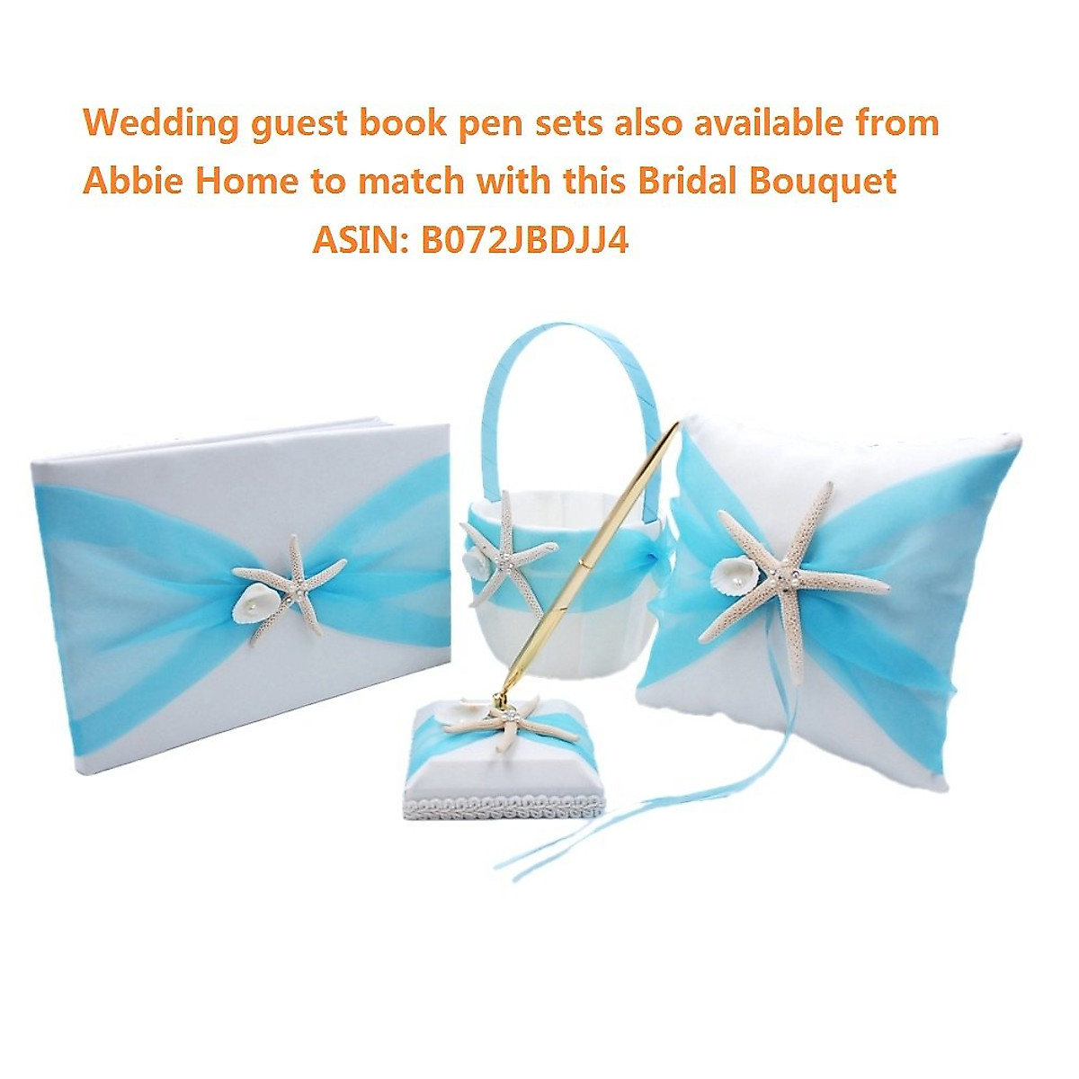 Abbie Home Real Touch Calla Lily Dahlia Bridal Bouquets Crystal Light Blue Ribbon Beach Wedding Rose Flowers Décor (B Round Bouquet)