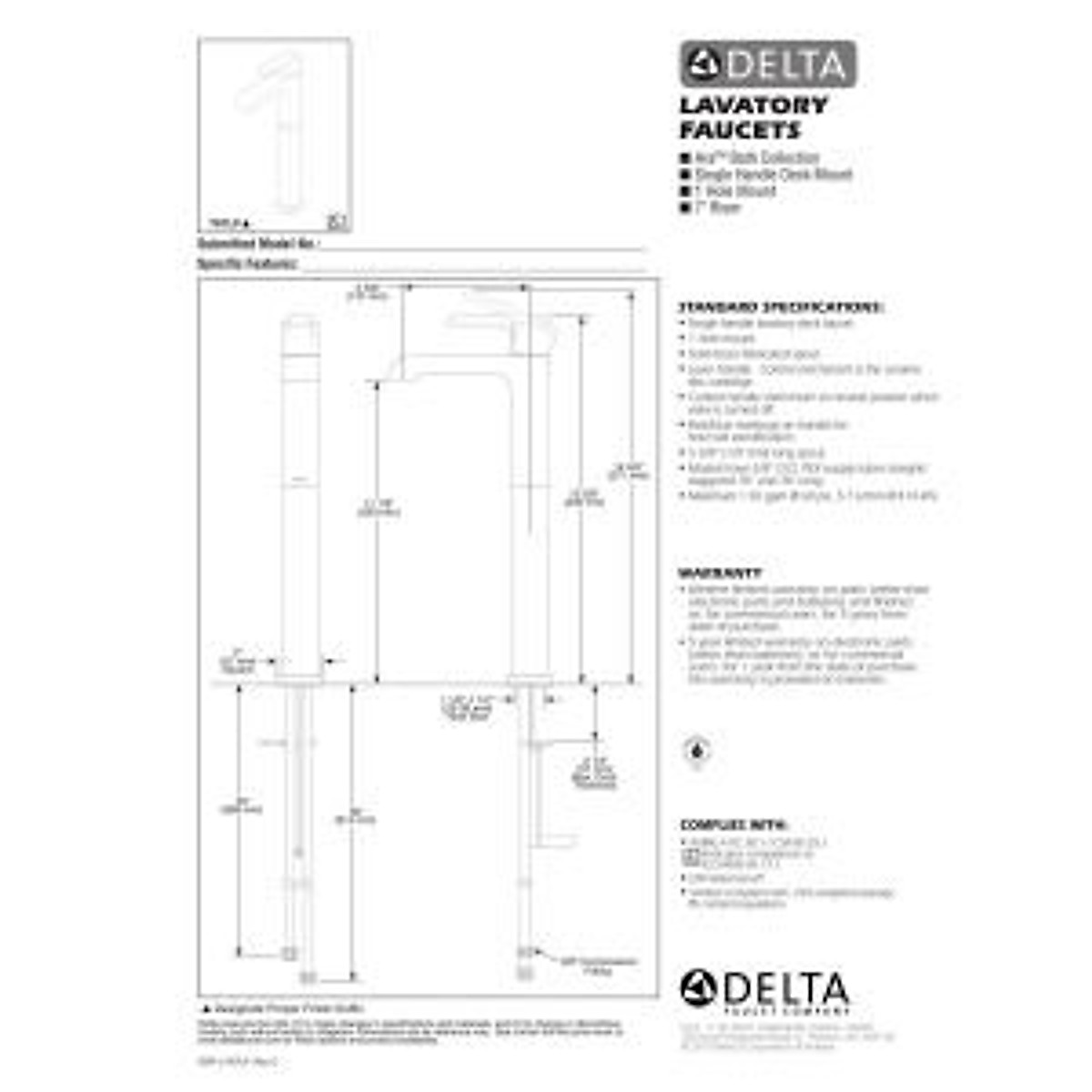 Delta Faucet Ara Vessel Sink Faucet, Matte Black Bathroom Faucet, Single Hole Bathroom Faucet, Single Handle Bathroom Faucet, Matte Black 767LF-BL