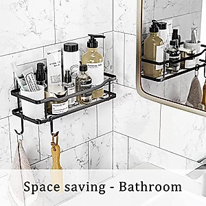 Bathroom Organizer Shelf Shower Caddy,No Drilling Adhesive Shelves Rustproof Sus304 Stainless Steel For Storage Organization,2 Pack With 4 Hooks,Matte Black Rack, SH-02