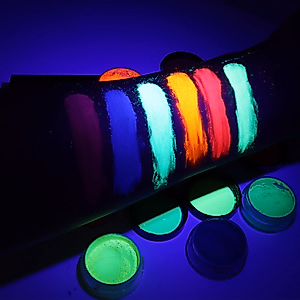 FindinBeauty Neon Pigment Eyeshadow Powder UV Reactive Glow in the Blacklight 6 Mixed Bright True Colors for Body/Eyeshadow, Carnival Party Halloween Makeup (6NE)