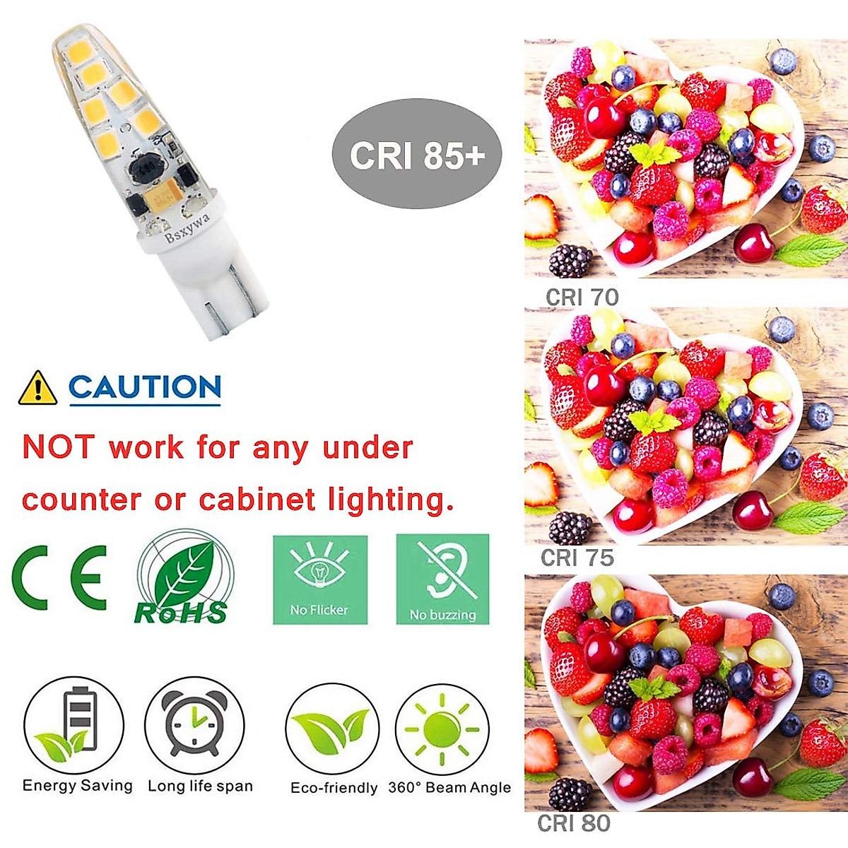 Bsxywa T5 T10 921 194 Wedge Base Landscape 12volt LED Waterproof Light Bulb, 25W Equivalent 3Watt, Warm White 2700K-3000K for Outdoor Landscape RV Camper Marine Boat Walkway Lawn Lighting. 5-Pack