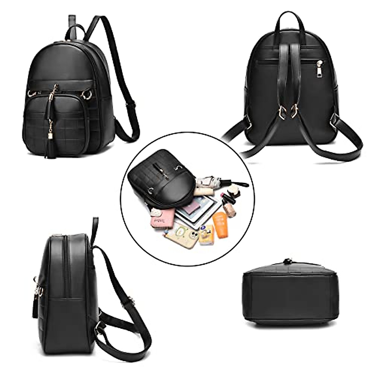 I IHAYNER Women Fashion Backpack Purses for Girls 2 PCS Multipurpose Design Handbags and Chain Shoulder Bag PU Leather Travel bag Brown