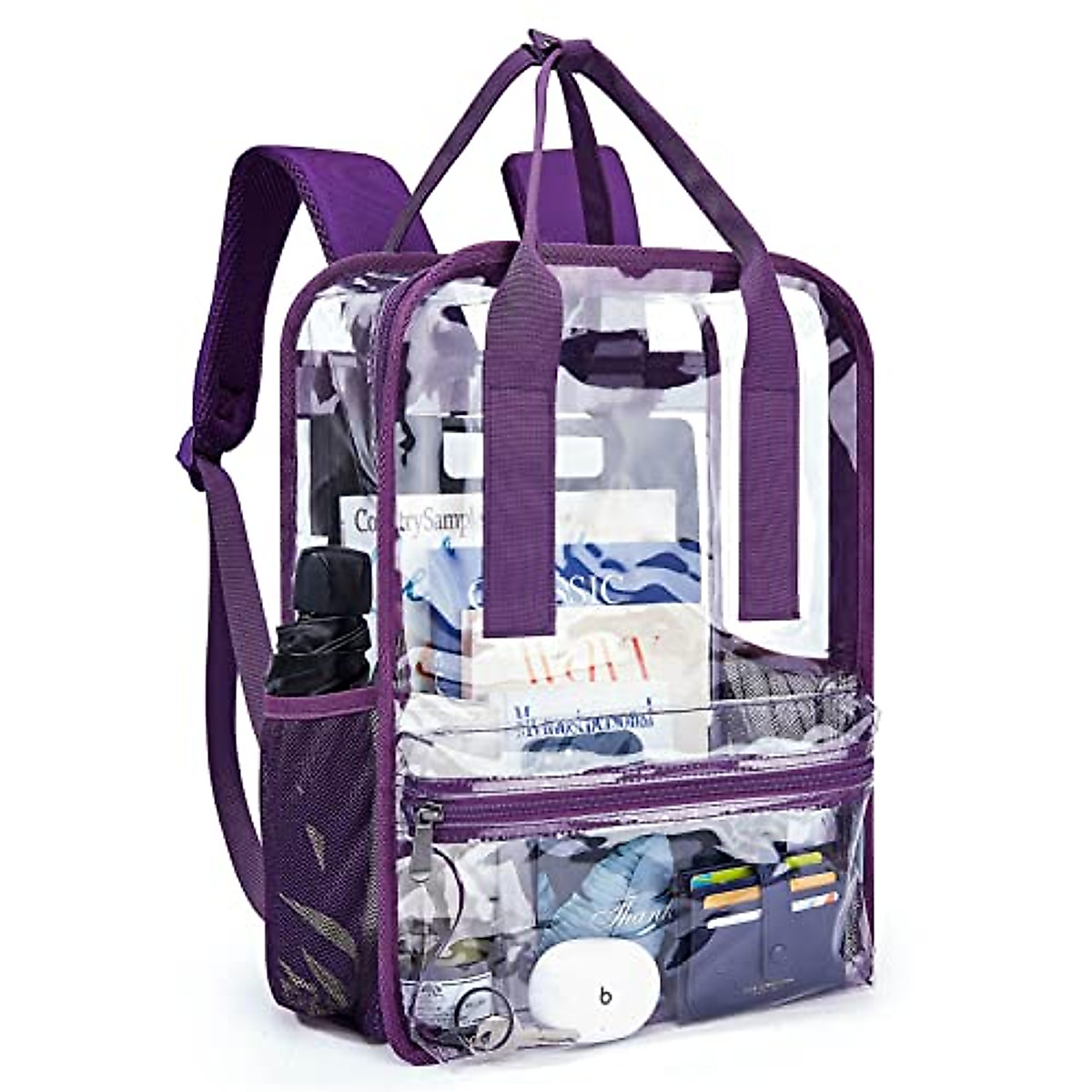 mommore Heavy Duty Clear Backpack Durable See Through Bookbags for Work (Purple, Large)