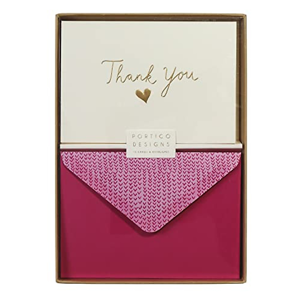 Portico Designs Blank Notecard Set Gold Foil Boxed Notecards Stationary Set, 10-Count, Heart