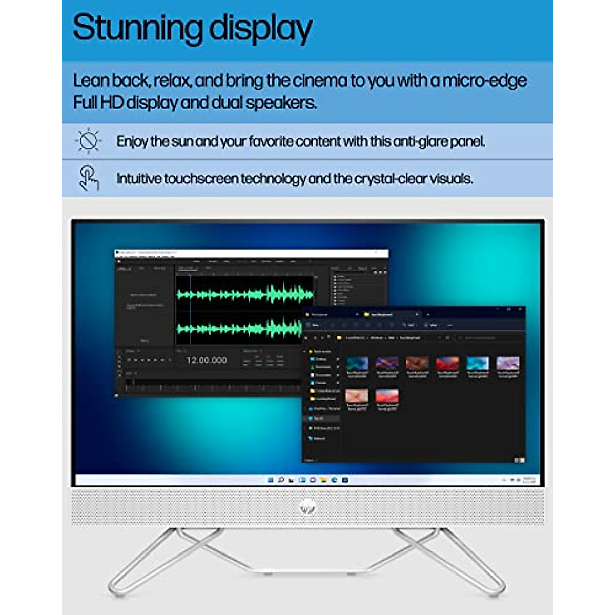 HP All-in-One Bundle PC, Intel Pentium Silver Processor, Intel UHD Graphics 605, 8 GB SDRAM, 256 GB PCIe SSD, Full HD Display, Windows 11 Home OS, Dual Computer Speakers, Wi-Fi (24-cb0120, 2022)