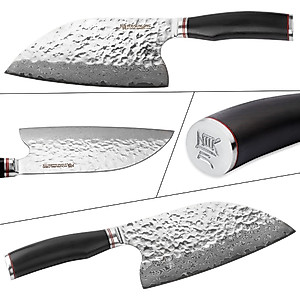 YOUSUNLONG Hybrid Cleaver 8 inch Meat Cleaver Outdoor Serbian Chef Knife-Japanese Damascus Steel - Natural Leadwood Handle with Leather