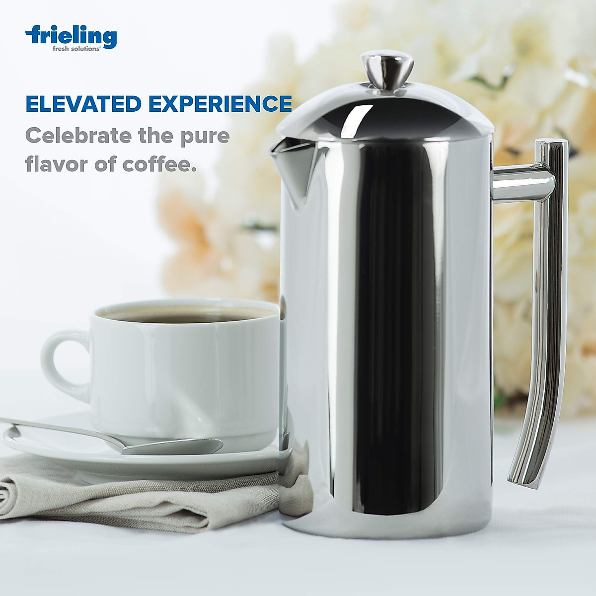 Frieling Double-Walled Stainless-Steel French Press Coffee Maker, Polished, 36 Ounces