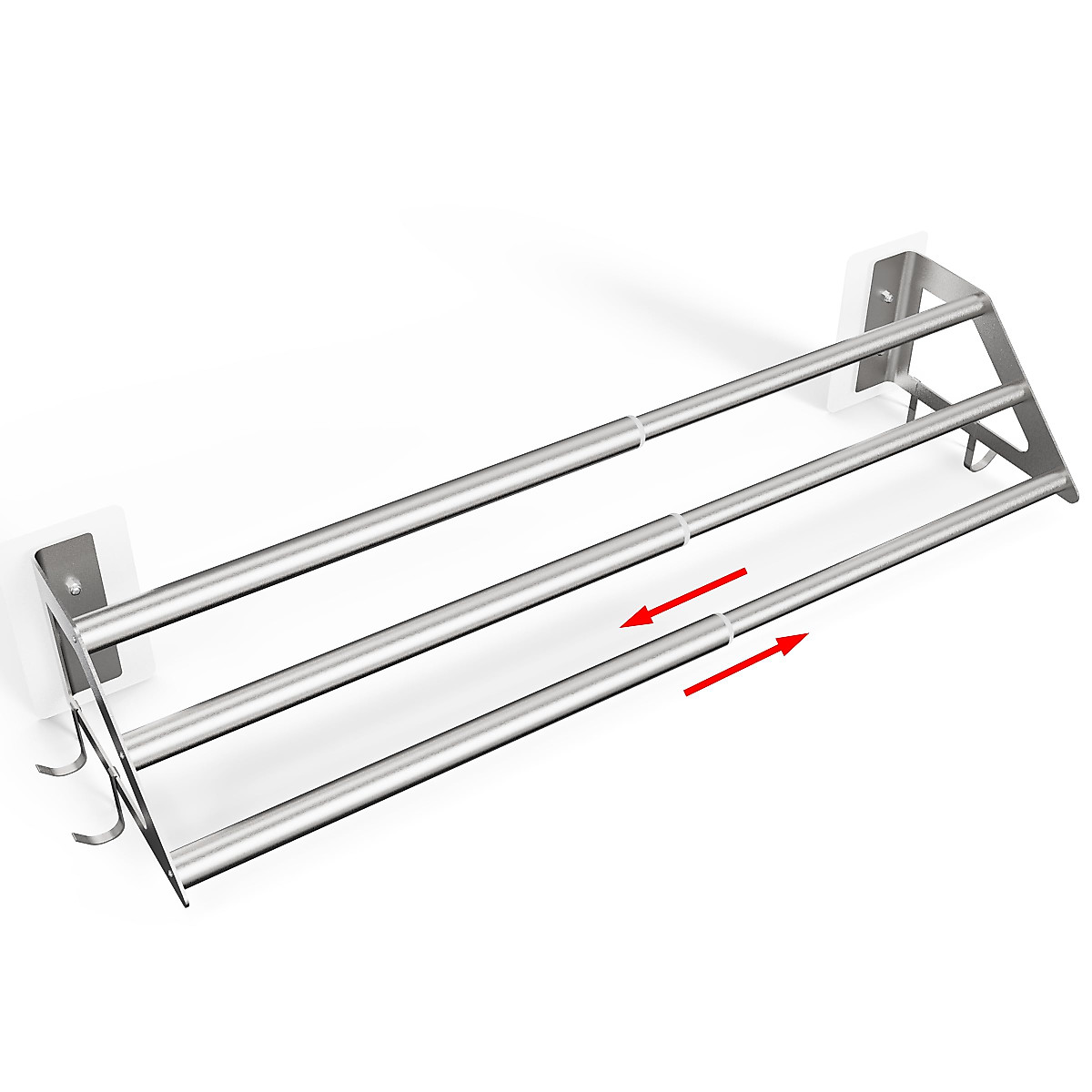 13.5-24 Inch Adjustable Towel Rack with Adhesive Wall Screws for Bathroom, Wall Mount Towel Bar Holder, Bath Towel Shelf Hanger with Movable Hooks, 3-Tiers Ladder Towel Rails, SUS 304 Stainless Steel