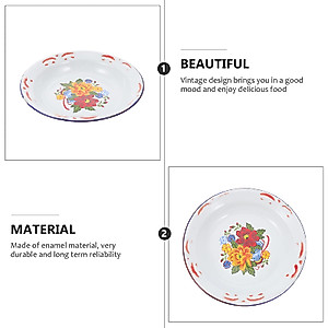 Angoily Fruit Bread Tray Camping Plates Enamelware Round Dinner Plate Floral Pattern Enamel Plates Vintage Serving Tray Salad Plate Platter for Camping Hiking 20cm Vintage Plates Camping Plate