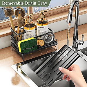 Biridict Sponge Holder for Kitchen Sink, Sink Caddy with Removable Brush Holder, Stainless Steel Self Drain Kitchen Sink Organizer, Dish Soap Dispenser Storage Accessories