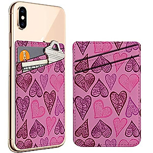 Diascia Pack of 2 - Cellphone Stick on Leather Cardholder ( Rustic Decorative Lace Heart Pattern Pattern ) ID Credit Card Pouch Wallet Pocket Sleeve