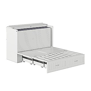 AFI, Southampton Murphy Bed Chest with 6 inch Memory Foam Folding Mattress, Built-in Charging Station and Storage Drawer, Full, White