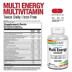 SOLARAY Twice Daily Multi Energy, Iron Free | Complete Multivitamin for Immune & Energy Support (60 Serv, 120 CT)