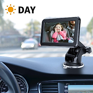 FEISIKE Baby Car Camera, Baby Car Mirror with HD Wide Display & Crystal Clear View & Night Vision & Stable Sucker Bracket, Observe Baby While Driving,Newborn Infant Car Baby Monitor with Camera