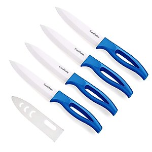 Ceramic Knife 5Inch Fruit Knife Set 4-Piece with Knife Sheaths for Cheese, tomatoes, potatoes, vegetables, fruits (blue)