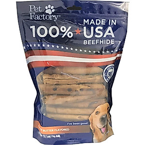 Pet Factory 100% Made in USA Beefhide 5" Chip Rolls Dog Chew Treats - Peanut Butter Flavor, 20 Count/1 Pack