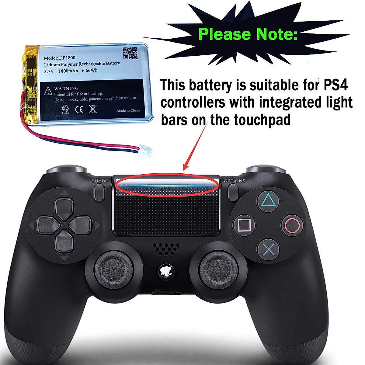 ACCTN XinlanTech 1800mAh Replacement Battery for Sony PS4 Pro Slim Cuh-zct2u Cuh-zct2e Gaming Controller and Playstation 5 Pulse 3D Headset Battery Replacement