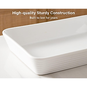 ONEMORE Ceramic Baking Dish, 9x13 Baking Pan Casserole Dish Large Rectangular Baking Dishes for Oven Deep Dish Lasagna Pan for Family Meals Ribbed White Bakeware for Roasting & Serving