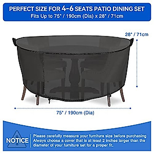 Harita Patio Furniture Covers Waterproof, 75" Dia x 28" H Outdoor Table Chair Set Covers Round, Resistant for Rain Snow Dust Anti-UV Windproof, Black