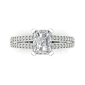 2.45 Ct Emerald Cut Clear Simulated Diamond 14K White Gold Solitaire with Accents Engagement Promise Bridal Ring Size 5.25