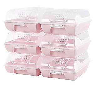 YEAVS 6 Pack Storage Shoe Box Stackable, Thickened Clear Plastic Shoes Containers, Sneaker Organizer Bins with Lids (Pink)