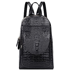 PIJUSHI Womens Genuine Leather Backpack Purse for Women Crocodile Leather Backpack (66512 Black Croco)