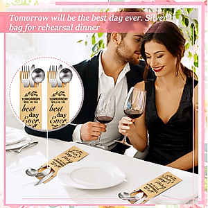 100 Pieces Silverware Bags Tomorrow Will Be The Best Day Ever Rehearsal Dinner Tableware Utensil Holders Rustic Cutlery Pouch Bag Silverware Holder Bag for Wedding Rehearsal Dinner, 2.8 x 7.8 Inch