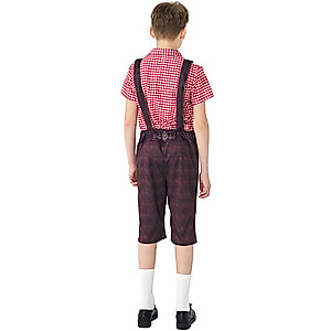 German Bavarian Oktoberfest Costume, Kids Toddler Boys Oktoberfest Costume Lederhosen Shorts German Bavarian Set Halloween Dirndl Beer Festival Dress Up Outfit Photoshoot Birthday Red 8-10 Years