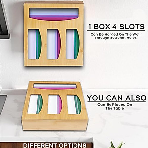ARSHOPHIVE Bag Storage Organizer for Kitchen Drawer, Bamboo Organizer, Compatible with Gallon, Quart, Sandwich and Snack Variety Size Bag (1 Box 4 Slots) (Natural)