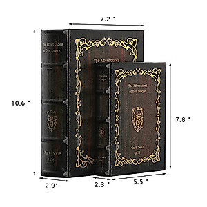 ARTSSS Decorative Book Boxes Antique Book Invisible Box, Faux Wood Set of 2 Storage Set