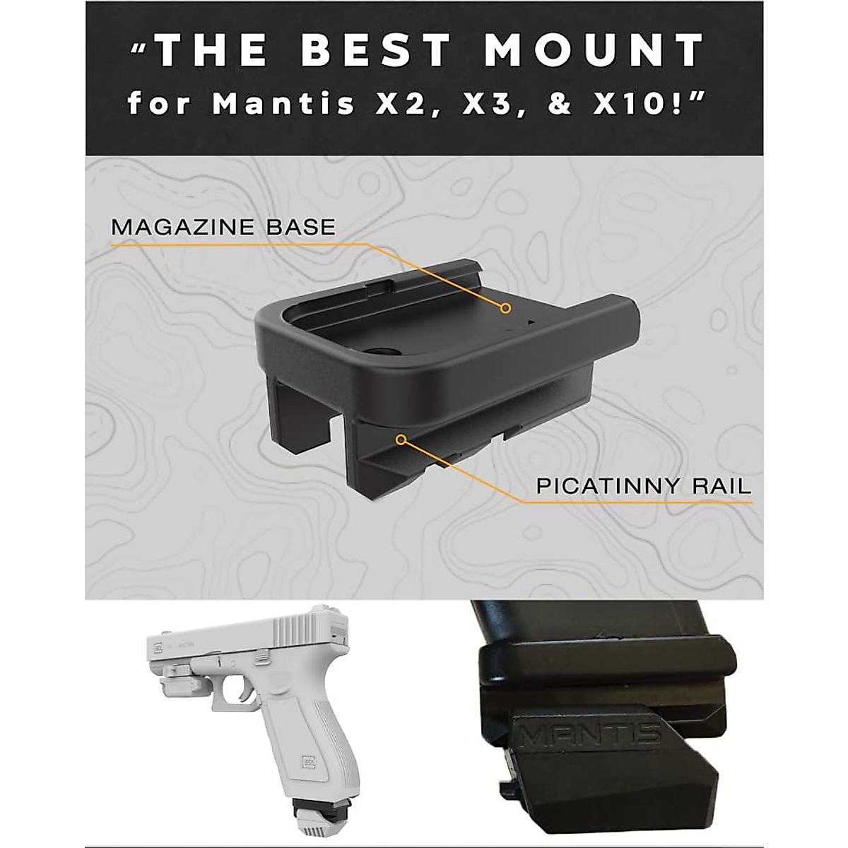 MagMount - Rail Mount Base Plate for Glock and Mantis X2, X3 and X10 | Fits Glock 17 19 22 23 26 | Magazine Base Plate Replacement (Black)