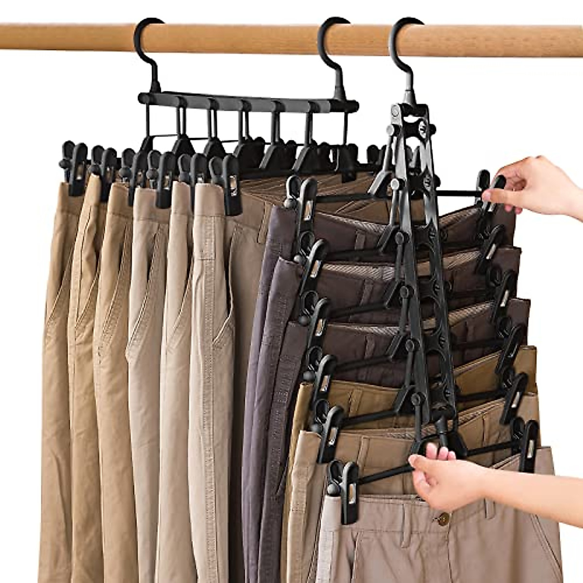 2 Packs Pant Skirt Hangers with Clips, DILIBRA 6 Layers Plastic Space Saving Pants Rack Cloth Hangers, Foldable Closet Storage Organizer for Pants Jeans Slack Trousers Skirts Scarf Towels
