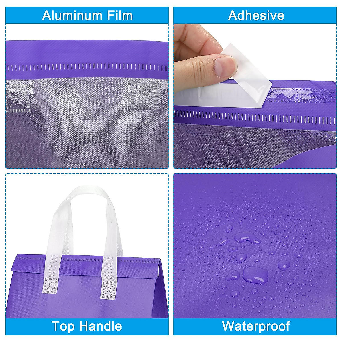 PATIKIL Insulated Take Away Bags, 15 Pcs Insulation Cooler Bag Grocery Thermal Bags 9.4 x 5.9 x 10.2 Inch for Hot Cold Frozen Food Delivery, Purple