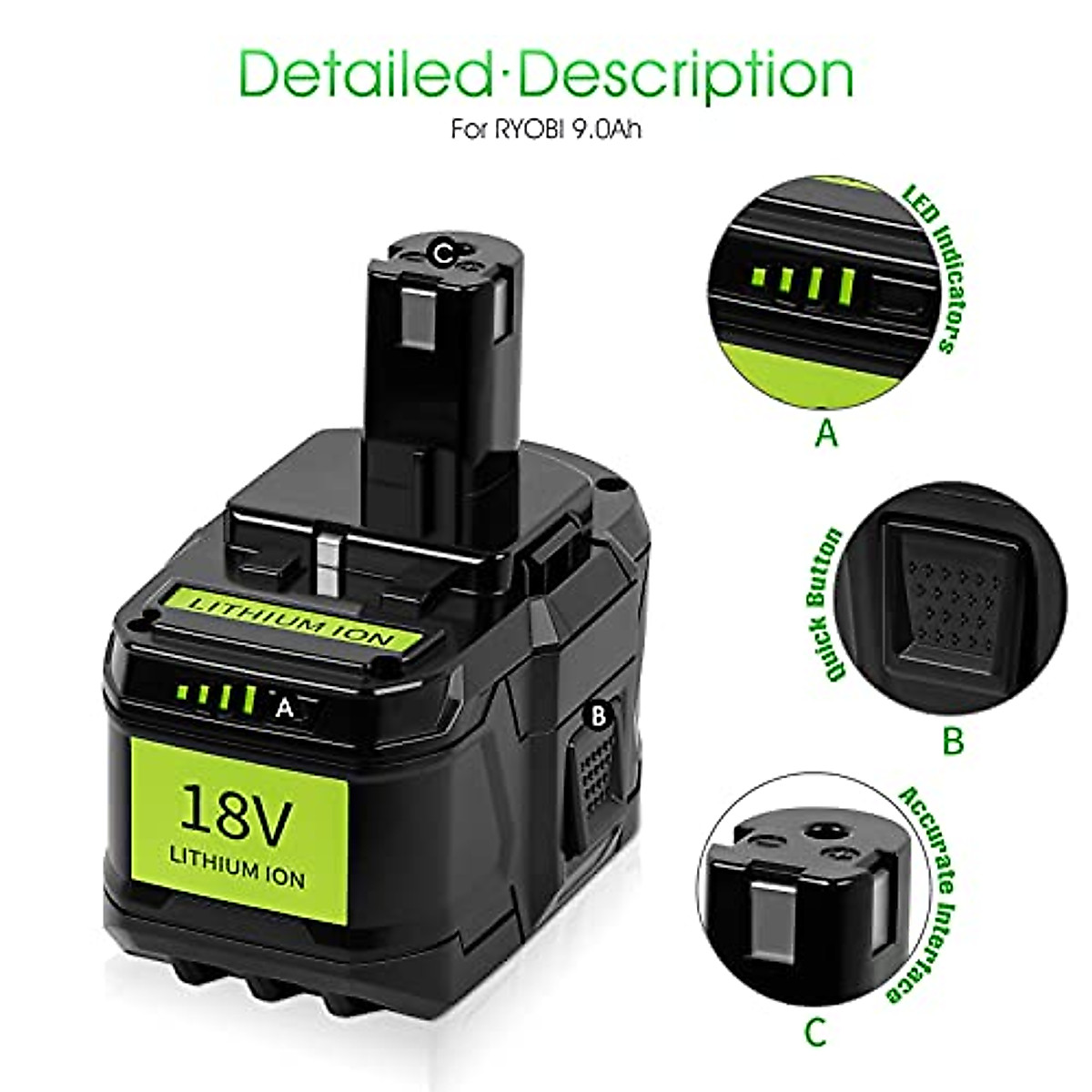 【Upgrade!】 CaliHutt 18V 9.0Ah Replace Battery for Ryobi ONE+ Plus 18V Battery High Capacity 18V Lithium-Ion Battery P102 P104 P105 P106 P108 P107 P109 for Cordless Power Tools