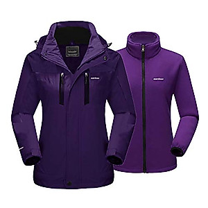 3 in 1 Winter Coats for Women - Rain Jacket, Ski Jacket, Tactical Waterproof Jacket in Dark Purple