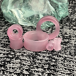 Mystic Metals Body Jewelry Pair of Pink Cat Eye Stone Concave Double Flare Tunnels (STN-684) (0g (8mm))