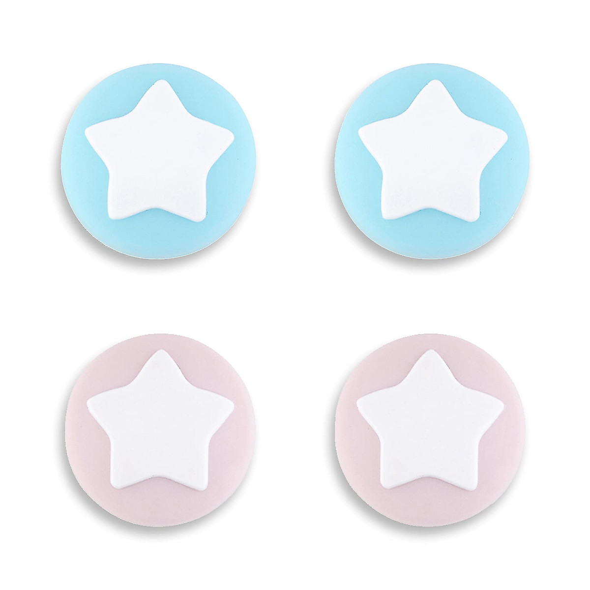 eXtremeRate PlayVital Star Design Cute Switch Thumb Grip Caps, Cherry Blossoms Pink & Heaven Blue Joystick Caps for Nintendo Switch Lite, Silicone Analog Cover Thumbstick Grips for Switch OLED Joycon