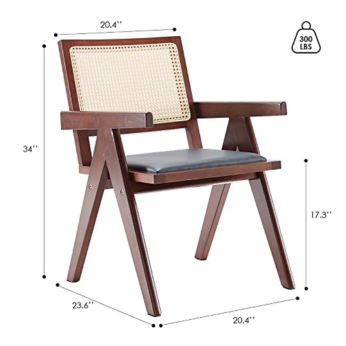 STARY Mid Century Modern Leather Rattan Dining Room Chair, 1 Pcs, Black