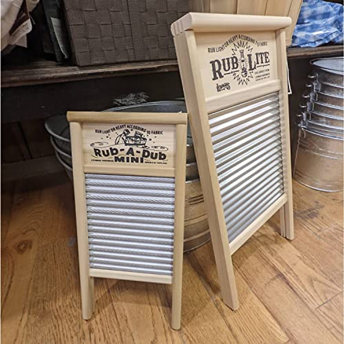 Lehman's Rub A Dub Mini Laundry Clothes Washboard Tin Spiral Crimp Wood Frame