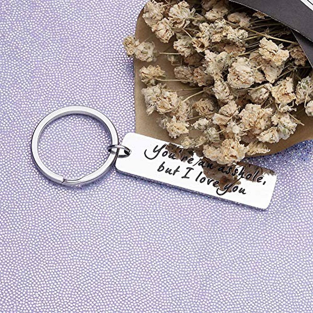 Best Christmas Funny Couples Keychain Gifts for Man Boyfriend Girlfriend Husband Wife Fiance Bridegroom You’re An Assh*le But I Love You Birthday Anniversary Wedding Valentines Day