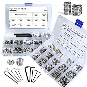 EilxMag 830pcs Set Screw Assortment Kit, Standard SAE + Metric Allen Head Socket Hex Grub Set Screws, Stainless Steel Set Screws for Bathroom Fixtures, Door Handles (M3-M8, 1/8"-40 to 5/16"-18)