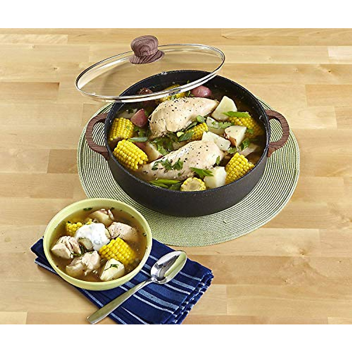 IMUSA USA Black 4.4Qt Stone Caldero with Woodlook Handles and Knob, 4.4 Quart