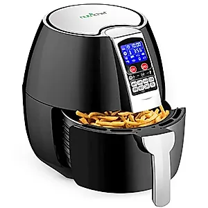 Hot Air Fryer Oven - Oilless Convection Power Multi Cooker with Digital Display and 3.7 Qt Capacity - Perfect for Baking, Grilling, and More - Includes Basket Pan - Stainless Steel